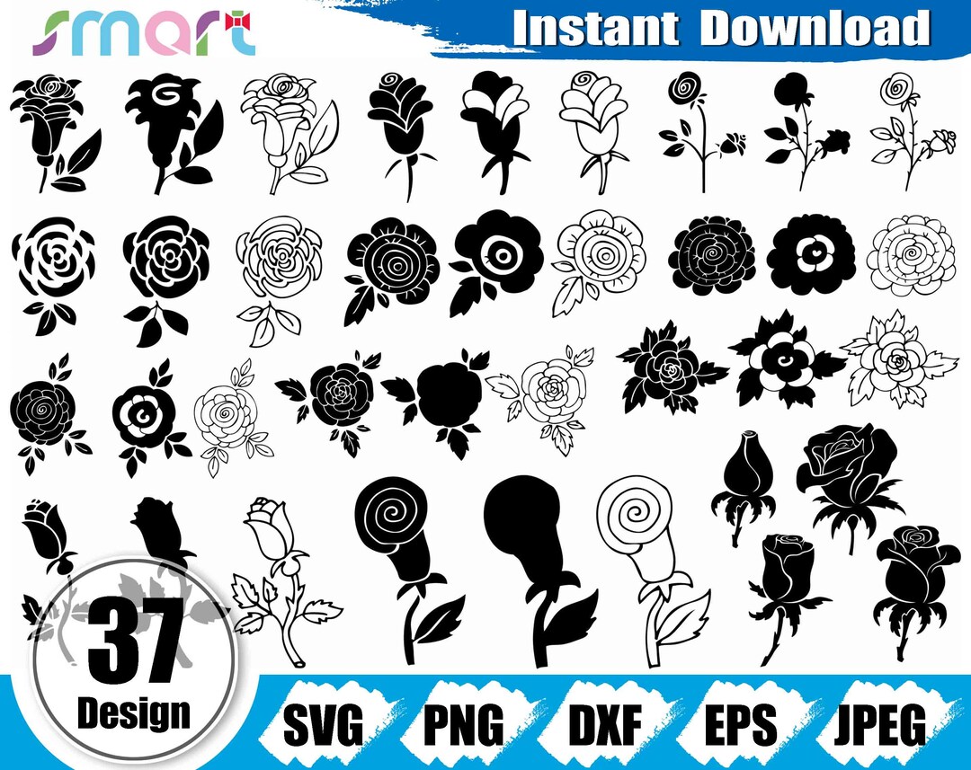Rose Svg Bundle,rose Flower Svg,rosebud Svg,rose Branch Svg Clipart ...