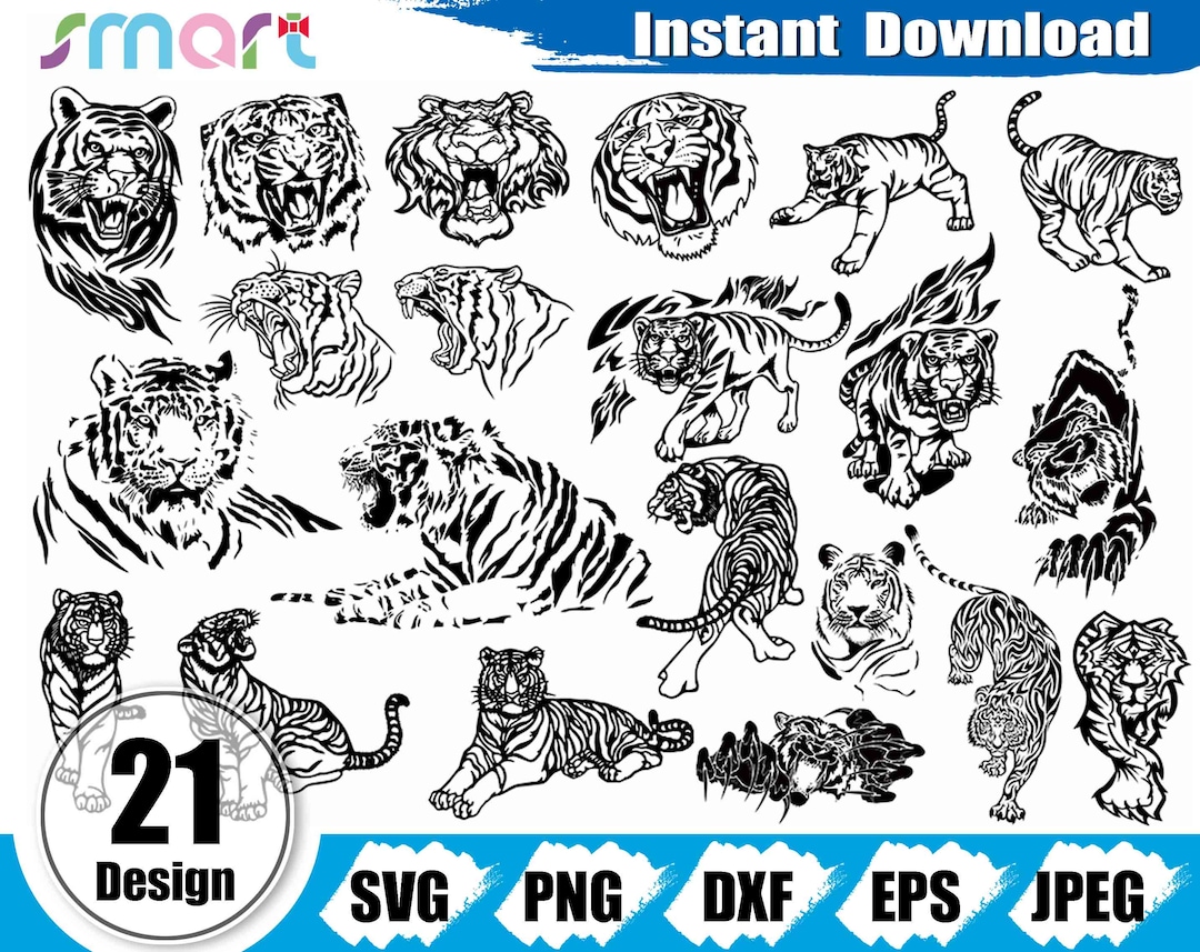Tiger SVG Bundle,tiger Head Svg,tiger Face Svg,tiger Clipart Vector Svg Png Dxf Eps Stencil Cut ...