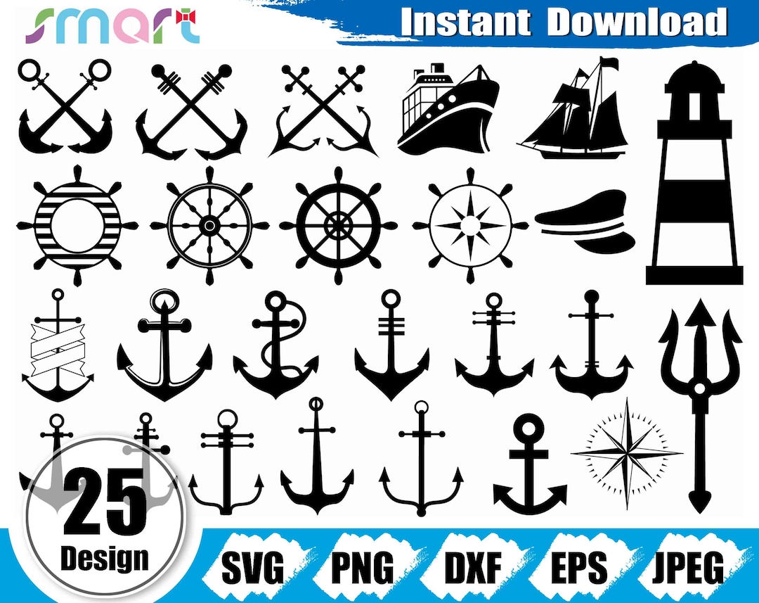 Nautical SVG Bundle: Anchor, Compass, Lighthouse Clipart (digital ...