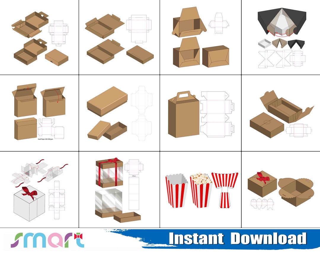 Food Box Svg, Gift Box Svg, Box Template Svg Bundle, Popcorn Box Svg ...