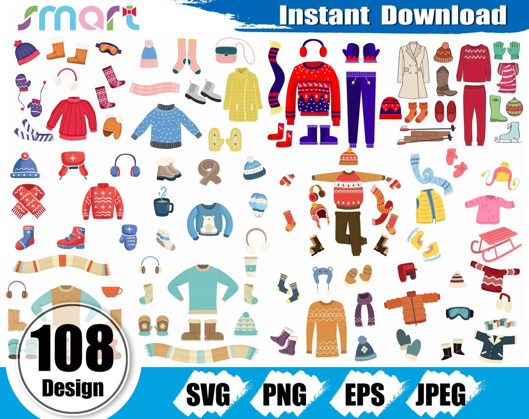 Ski Equipment Svg Bundle,winter Clothes Svg,sweater Svg,boots Svg,sock ...