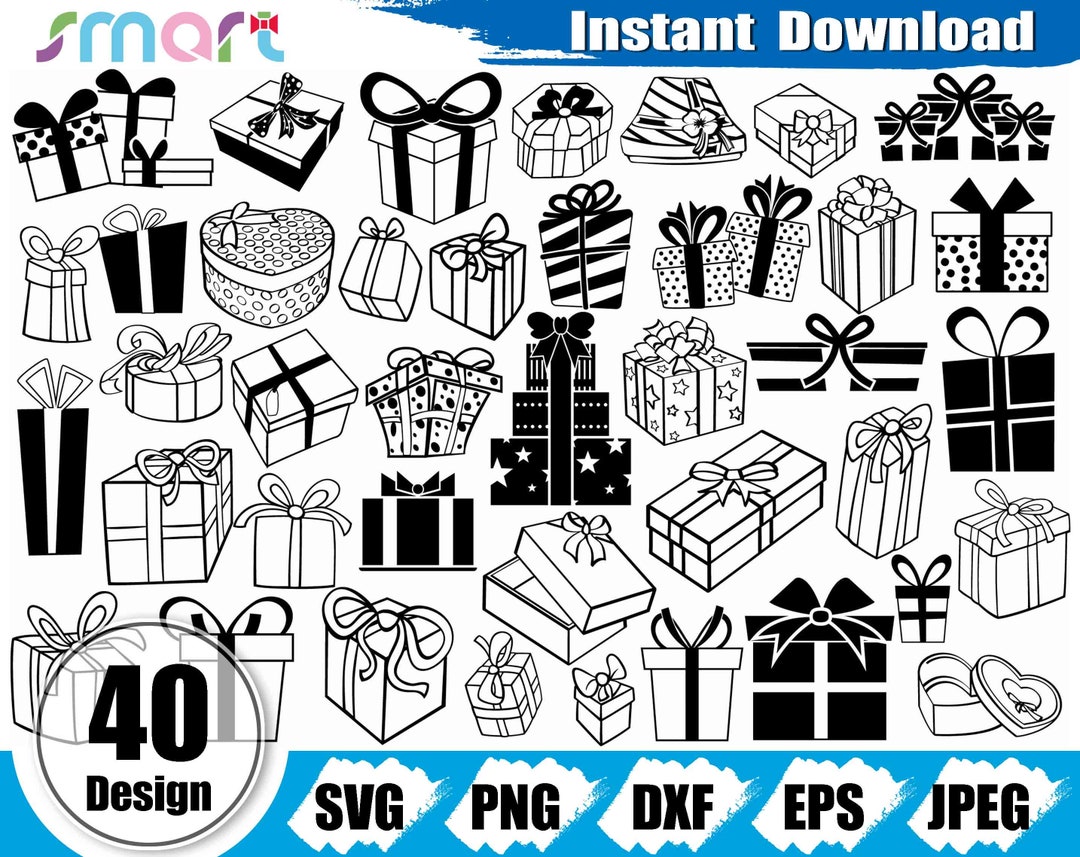 Gift Box Svg Bundle,birthday Gift Svg,present Box Svg,gift Box Clipart ...