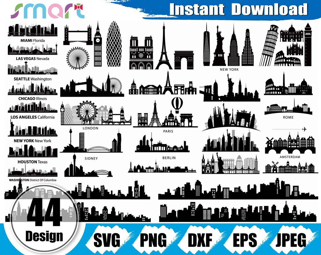 Landmarks Svg Bundle,american Cities Building Svg Landmarks Clipart ...
