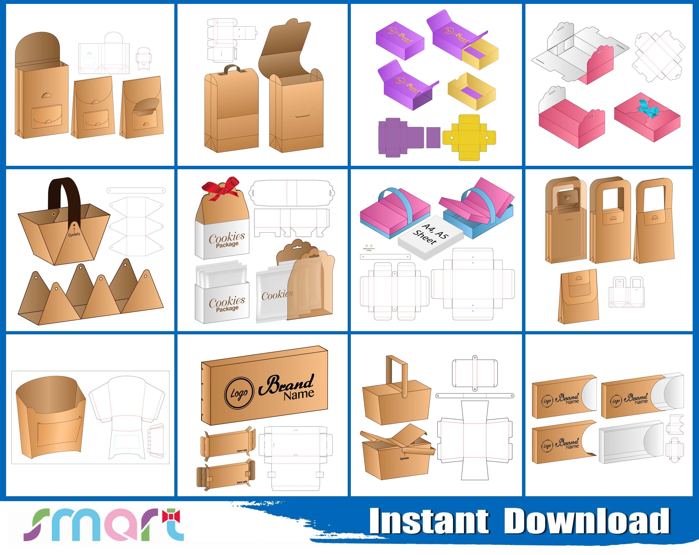 Box Template Svg Bundle, Drawer Box svg, Tote bag svg, Paper Bag svg ...