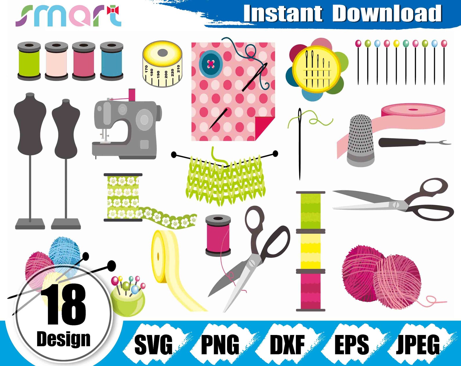 Colored Sewing Svg Bundlescissors Svgneedle Svgribbon | Etsy