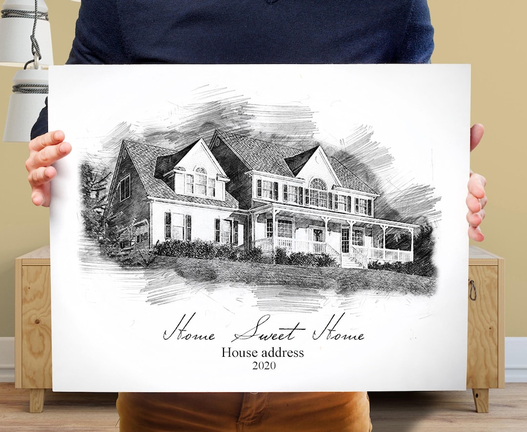 Custom Pencil Sketch House Portrait, Personalized Home Drawing (digital ...