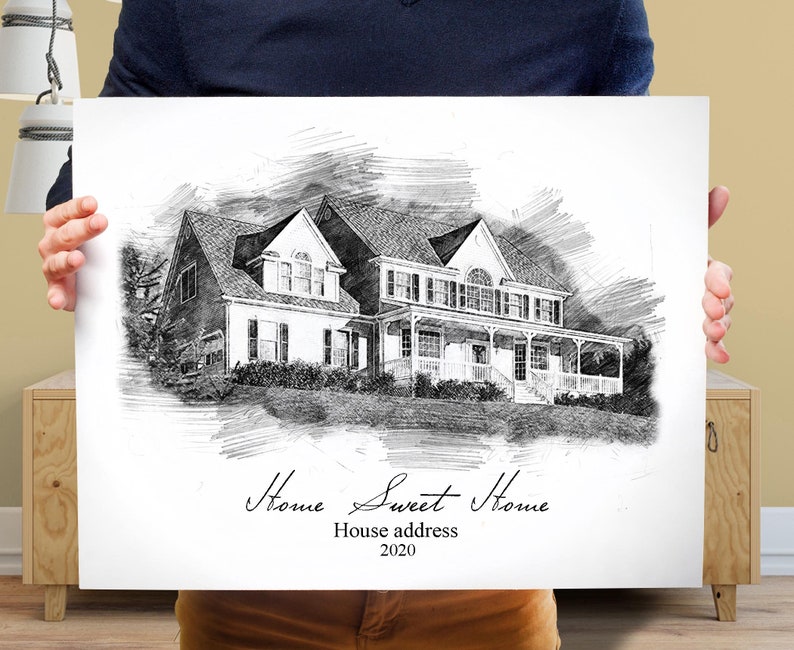 Custom Pencil Sketch House Portrait, Personalized Home Drawing (digital ...