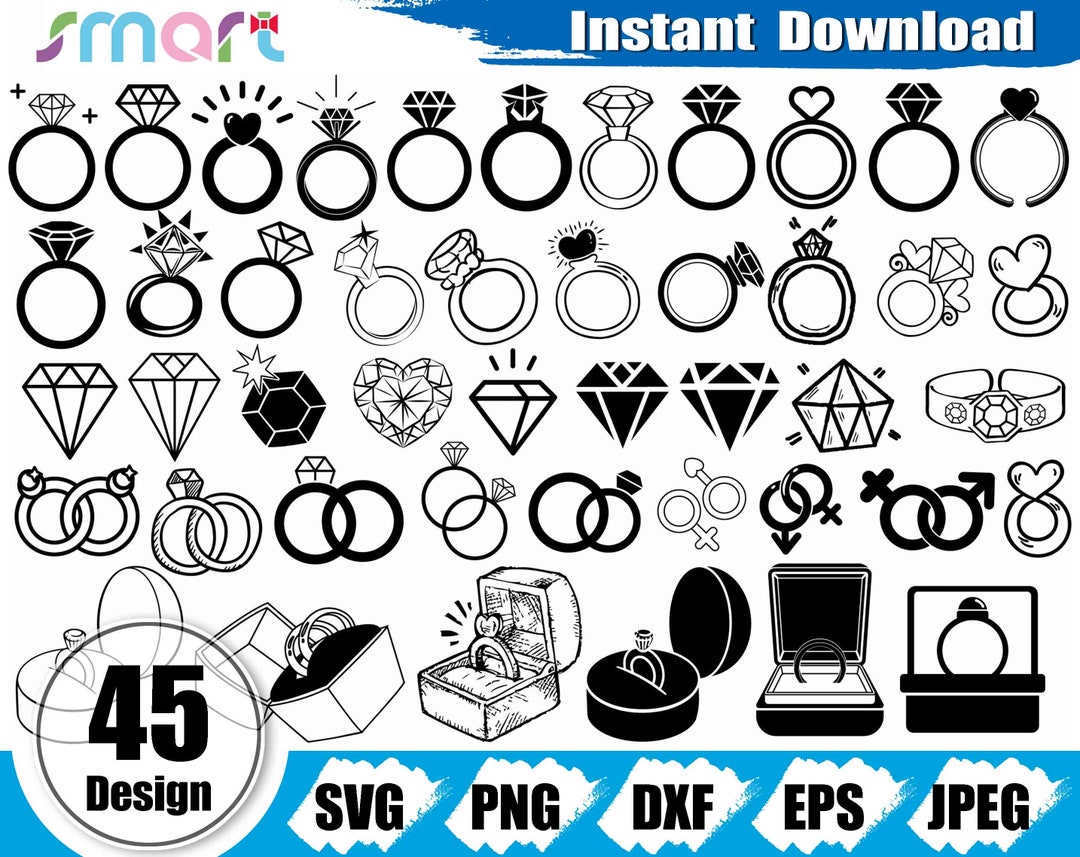 Engagement Ring Svg Bundle,diamond Ring Svg,wedding Ring Svg Vector ...