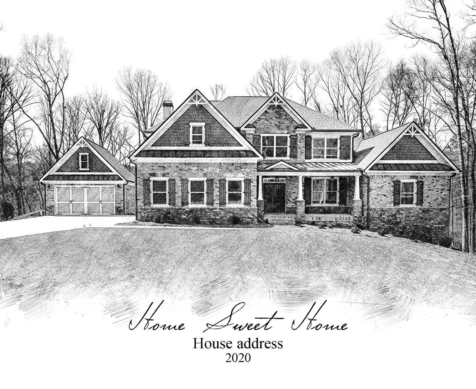 Custom Pencil Sketch House Portrait, Personalized Home Drawing (digital ...