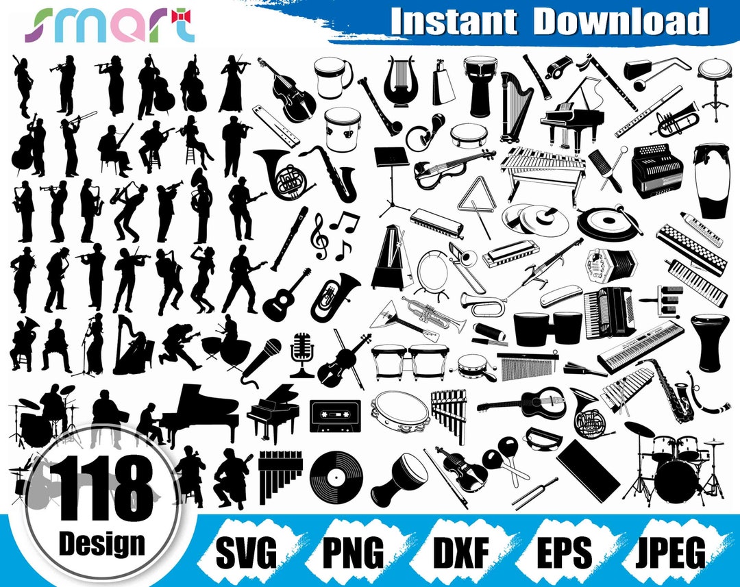 Musical Instrument Svg Bundle,djembe Guitar Drum Flute Accordion Svg ...