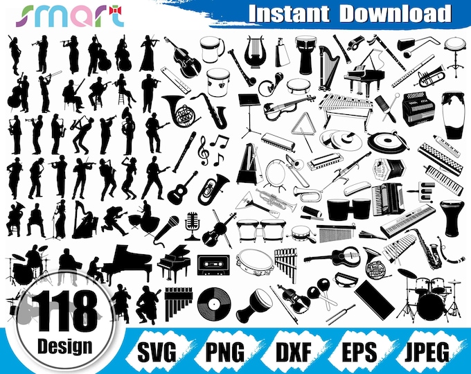 Musical Instrument Svg Bundledjembe Guitar Drum Flute - Etsy