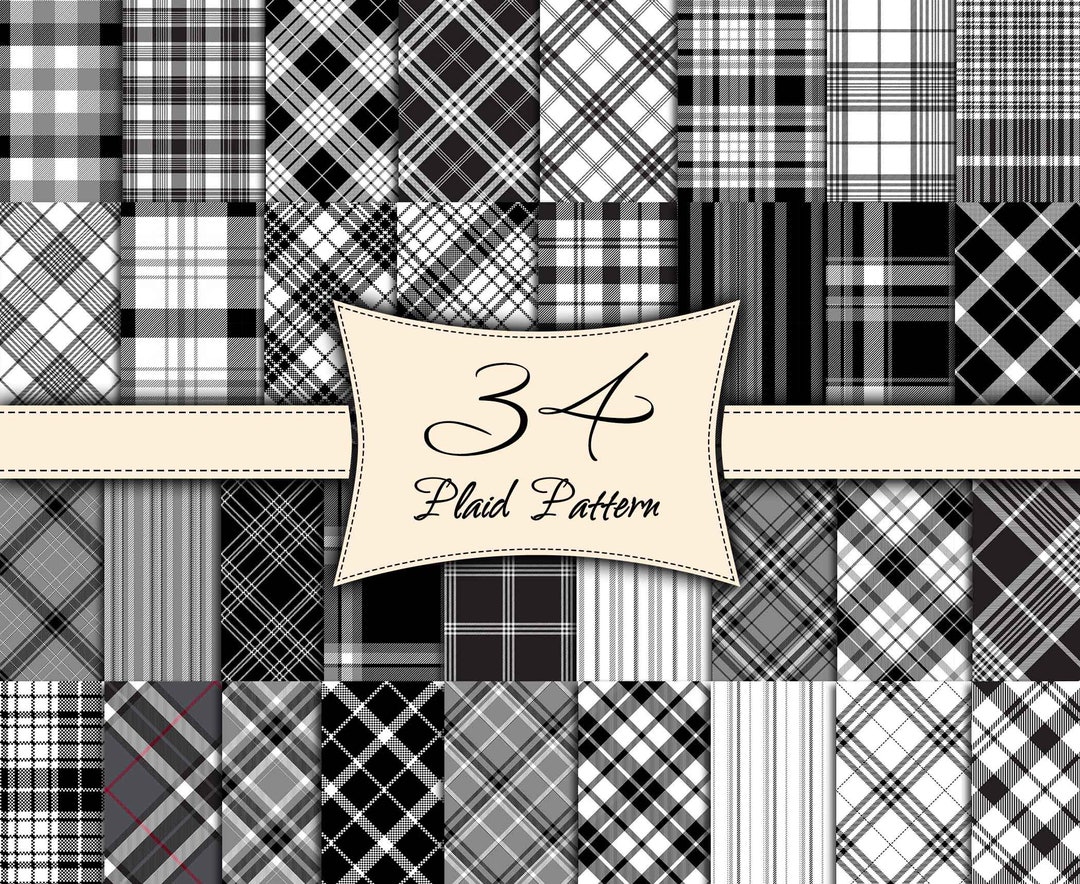 Black and White Plaid Seamless Pattern, Buffalo Plaid Background, Black ...