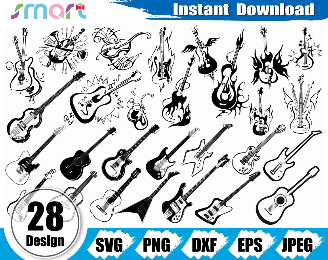 Guitar SVG Bundlemusic Svgflame Fire Guitar Clipart Vector - Etsy