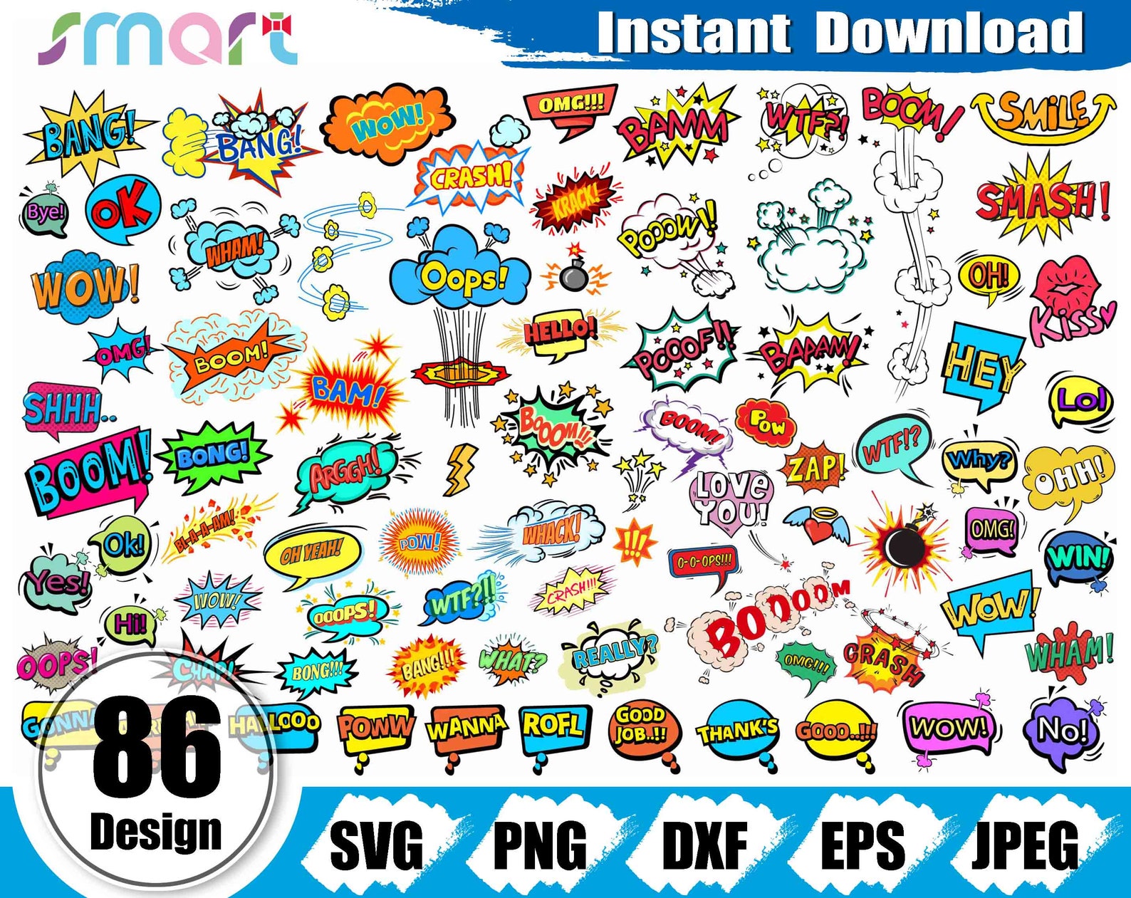 Superhero Speech Bubble Svg Bundle,pow Oops BOOM Wow Svg,cartoon Speech ...