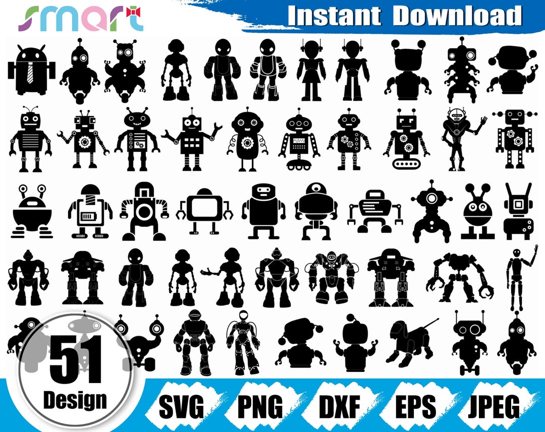 Robot Svg Bundle,robots Svg,robot Clipart Vector Png Dxf Eps Jpeg ...