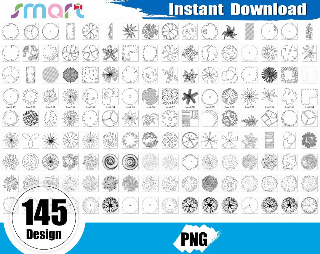 Black and White Tree Plan View Clipart, Landscape Tree PNG, Flat Tree ...