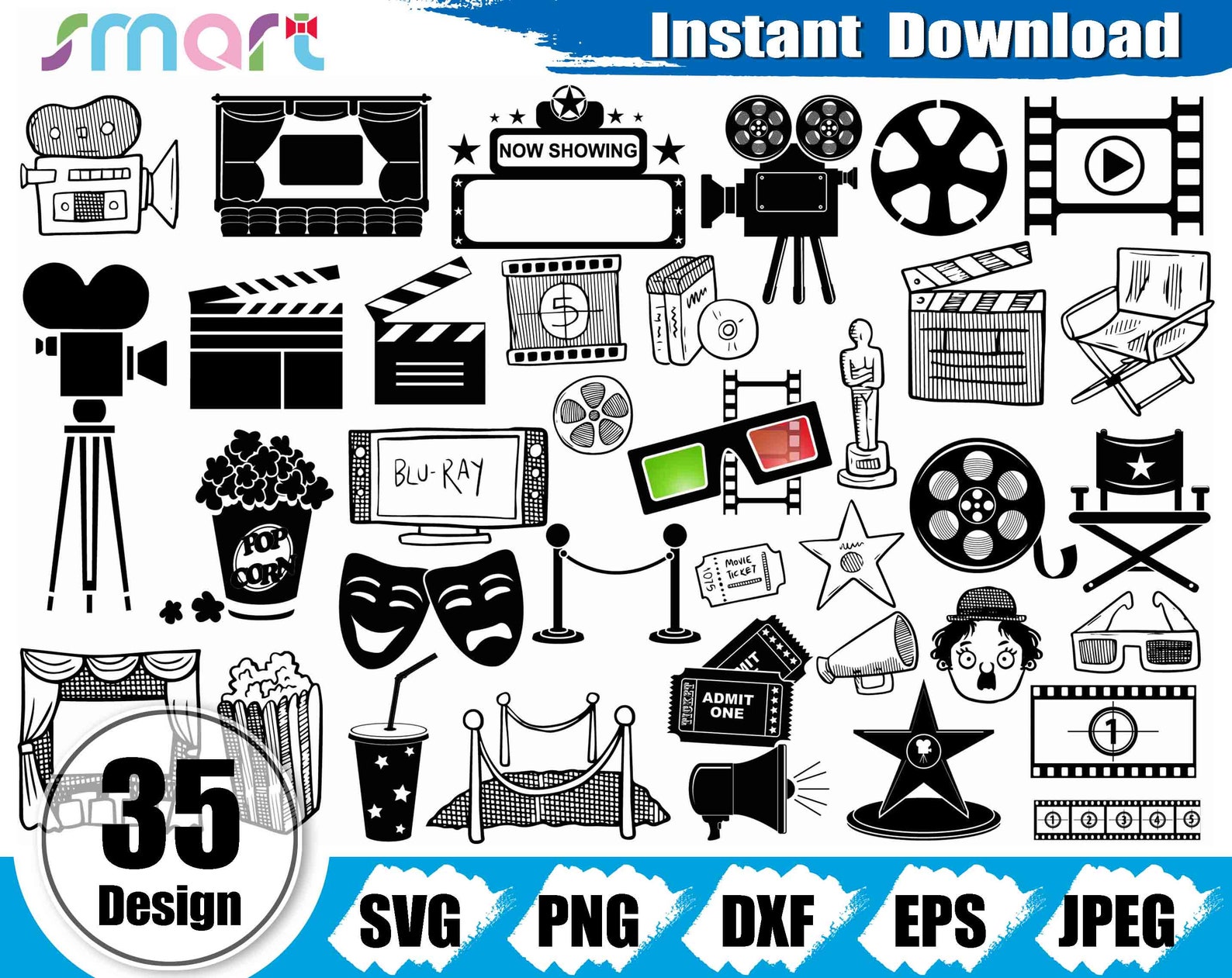 Cinema Svg Bundle,filmstrip Svg,film Svg,movie Svg,cinema Film Clipart ...