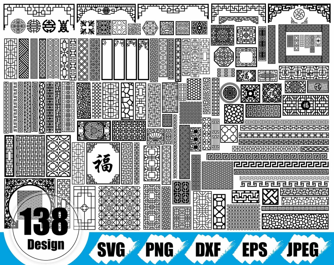 Chinese Panel Collection Svg, Decorative Panel Svg, Laser Cut Stencil ...