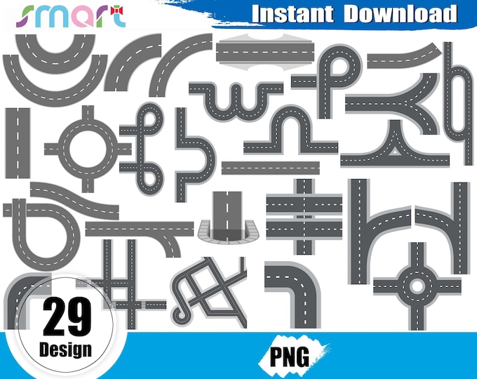 10 Roads Clipart Bundle, PNG & JPG, Printable Patchwork Road ...