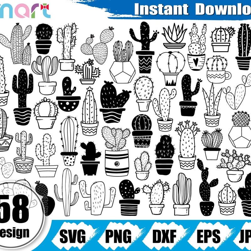 Cactus Clipart Black and White - Etsy