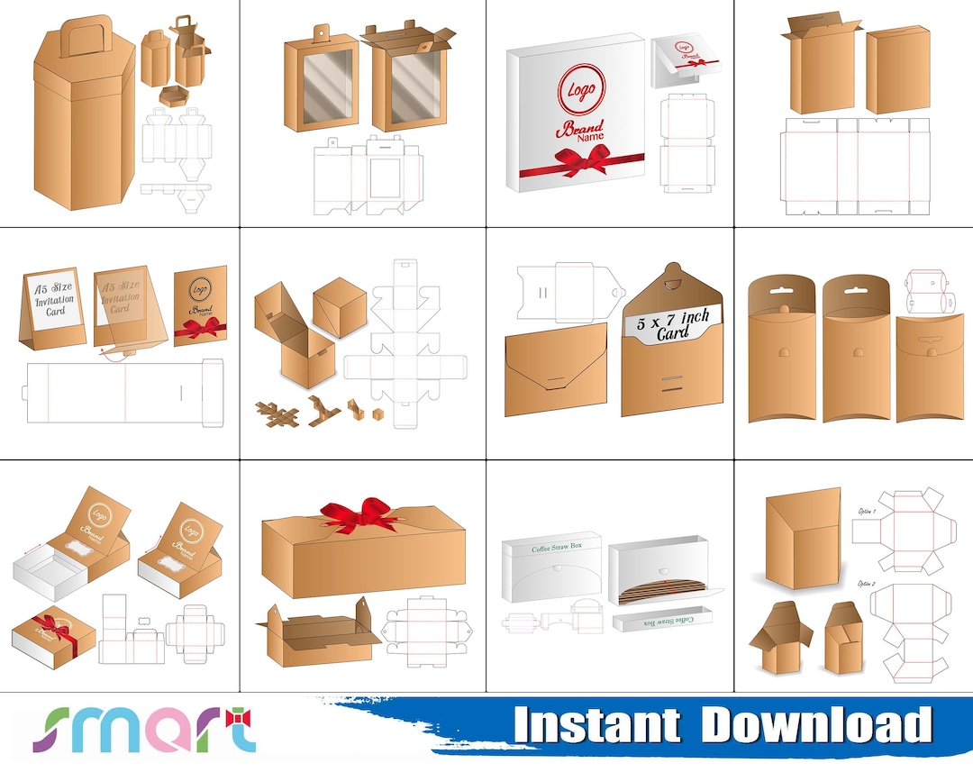 Gift Box Svg, File Bag Svg, Box Template Svg Bundle, Drawer Box Svg ...