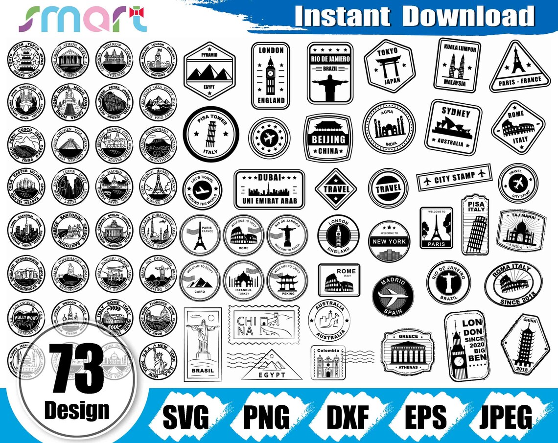 Travel Stamp Svg Bundle,postmark Svg,stamp Svg,travel Stamp Clipart ...