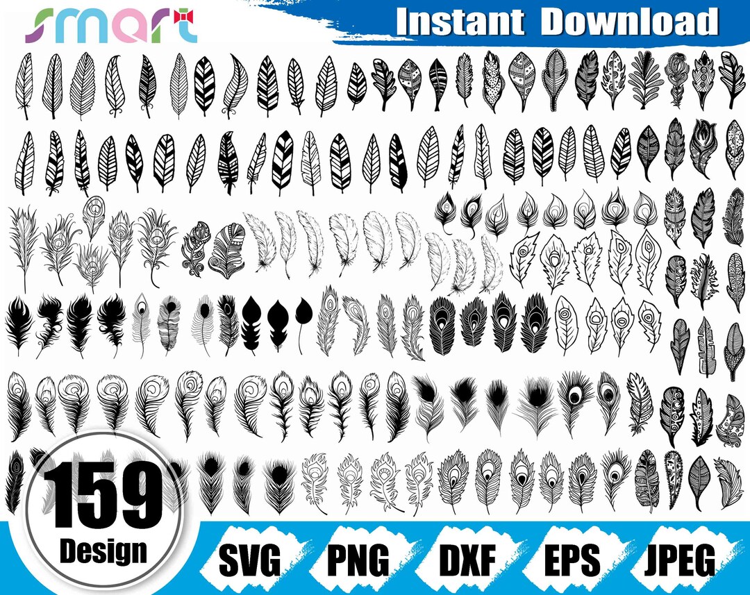 Feather Svg Bundle,peacock Feather Svg,boho Svg,feather Clipart Vector ...