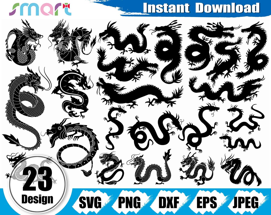 Chinese Dragon Svg Bundle,dragon Tattoo Svg,chinese Dragon Clipart ...