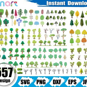 Cute Tree Svg Bundle,forest Svg,colored Cartoon Tree Branches Pine Palm ...