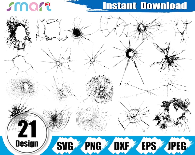 Cracked Glass Svg Bundlebroken Glass Svgcracked Glass Clipart Vector Svg Png Dxf Eps Stencil