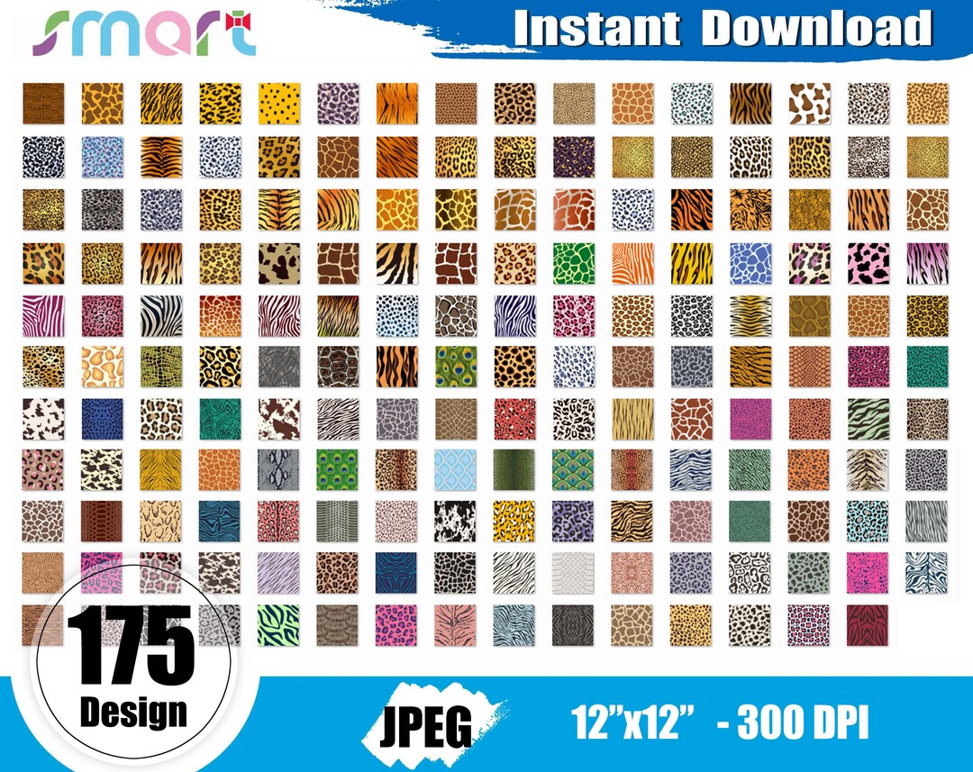 Animal Skin Textures Digital Paper: Leopard, Tiger, Giraffe, Snake ...