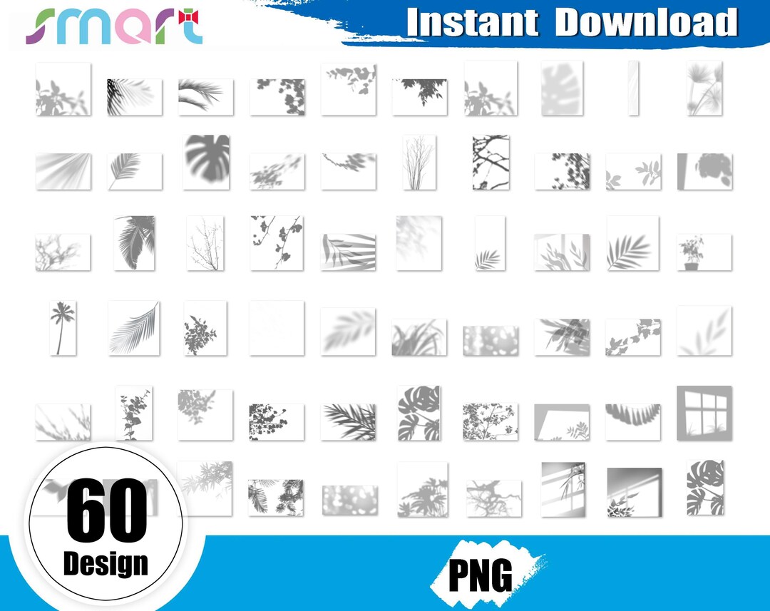 60 Plant Shadow Overlays: Photography Material (PNG Digital Download ...