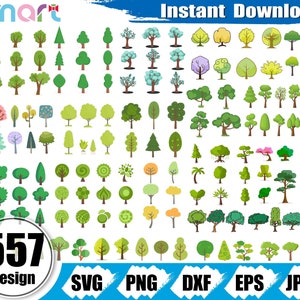 Cute Tree Svg Bundle,forest Svg,colored Cartoon Tree Branches Pine Palm ...