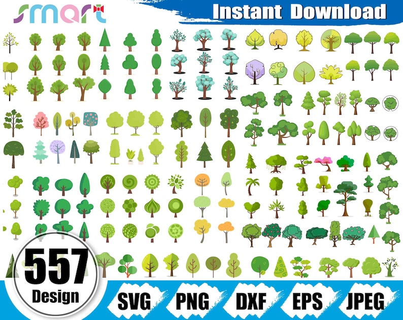 Cute Tree Svg Bundleforest Svgcolored Cartoon Tree Branches | Etsy