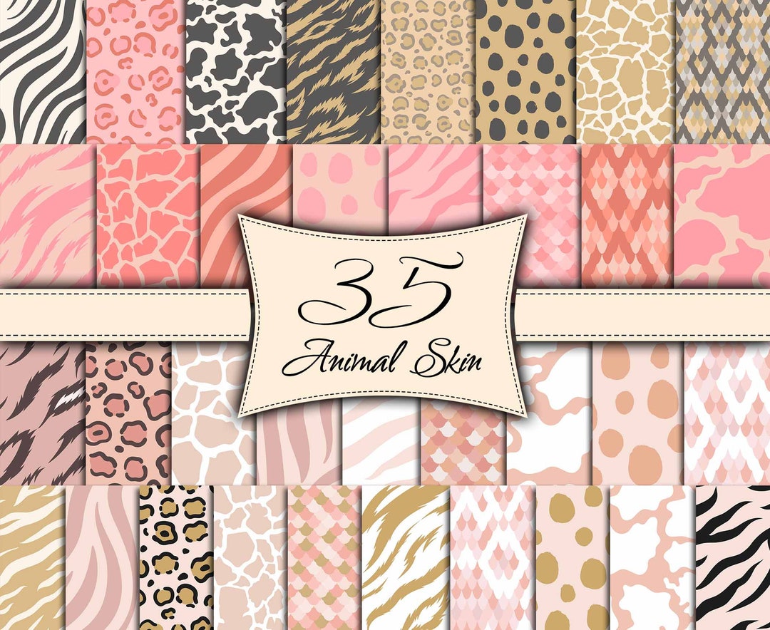 Pink Beige Animal Skin Digital Paper: 35 Print Patterns (12x12, 300 Dpi ...