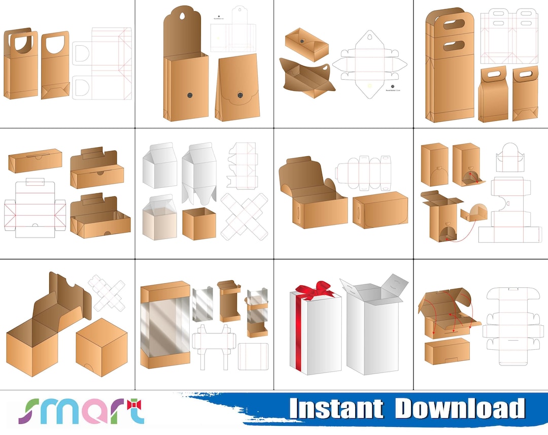 File Bag Svg, Box Template Svg Bundle, Drawer Box Svg, Paper Bag Svg ...