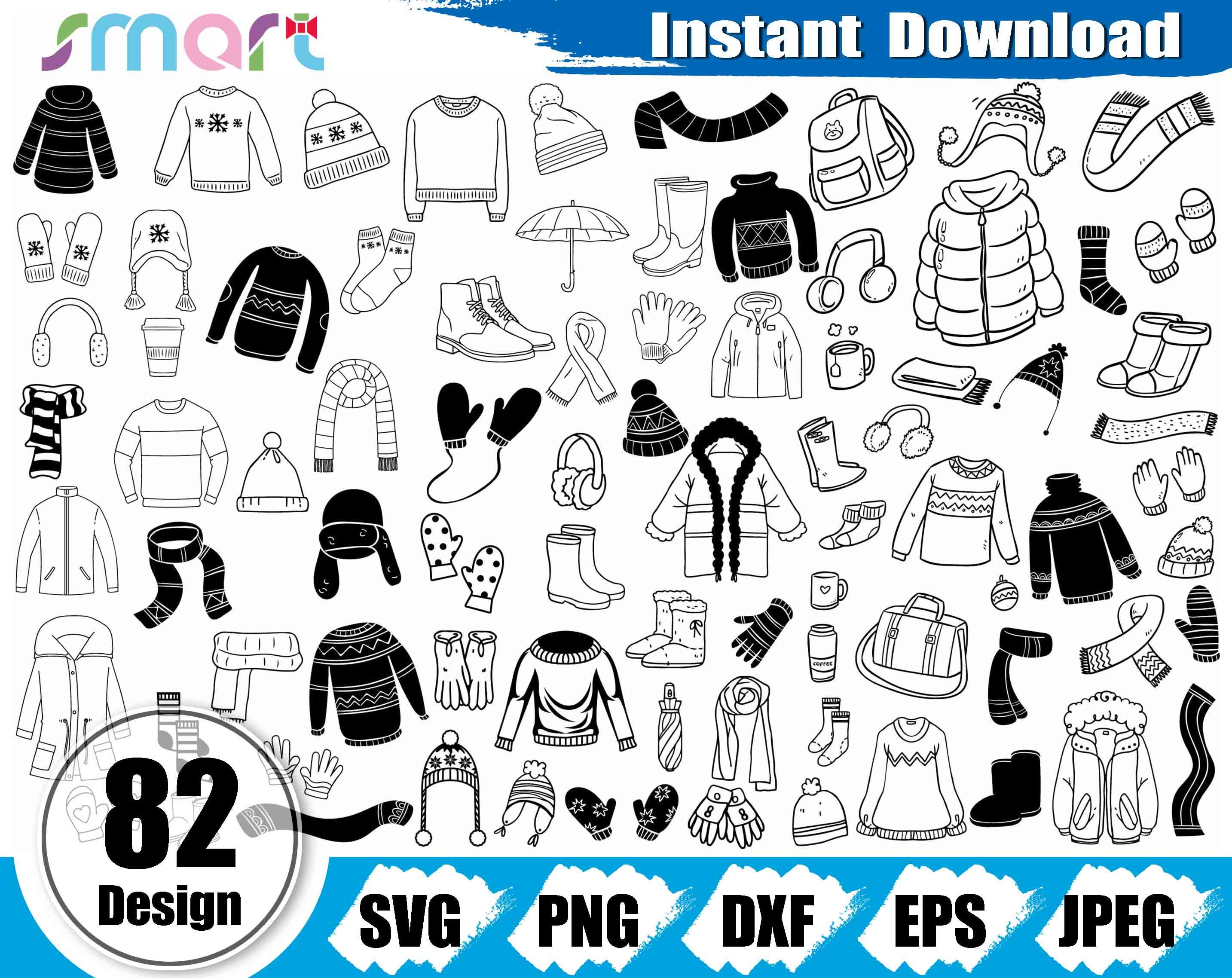 Paper, Party & Kids Clip Art & Image Files Winter clothes Svg Bundle ...
