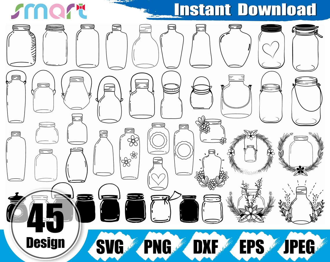 Mason Jar Svg Bundlemason Jam Bottle Svgmason Jar Clipart - Etsy