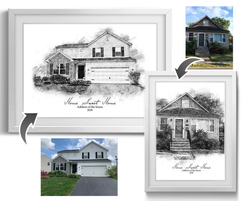 Custom Pencil Sketch House Portrait, Personalized Home Drawing (digital ...