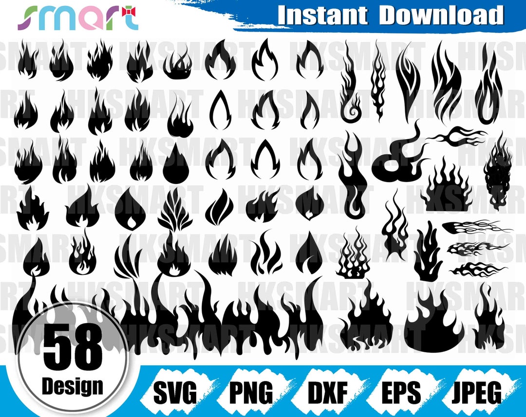 Fire Svg Bundle,flames Svg,fire Flame Clipart Vector Tattoo Svg Png Dxf ...