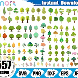 Cute Tree Svg Bundle,forest Svg,colored Cartoon Tree Branches Pine Palm ...