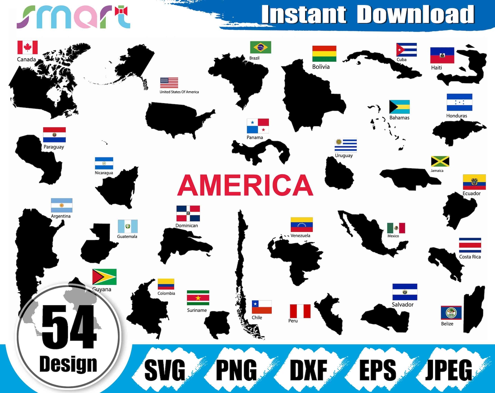 America Map svg BundleAmerican countries Flags svgUSA map | Etsy