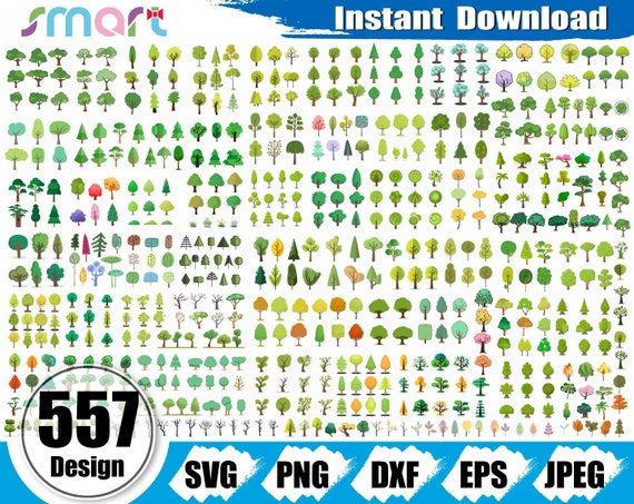 Cute Tree Svg Bundleforest Svgcolored Cartoon Tree Branches | Etsy ...