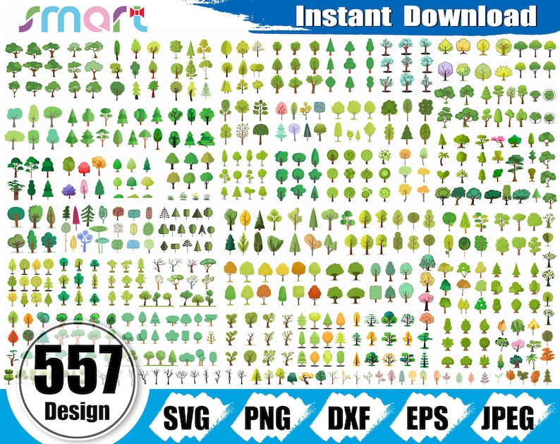 Cute Tree Svg Bundleforest Svgcolored Cartoon Tree Branches | Etsy