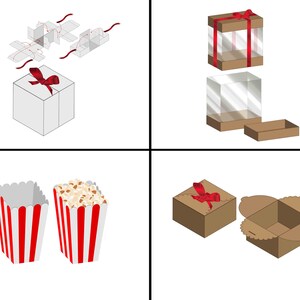 Food Box Svg, Gift Box Svg, Box Template Svg Bundle, Popcorn Box Svg ...