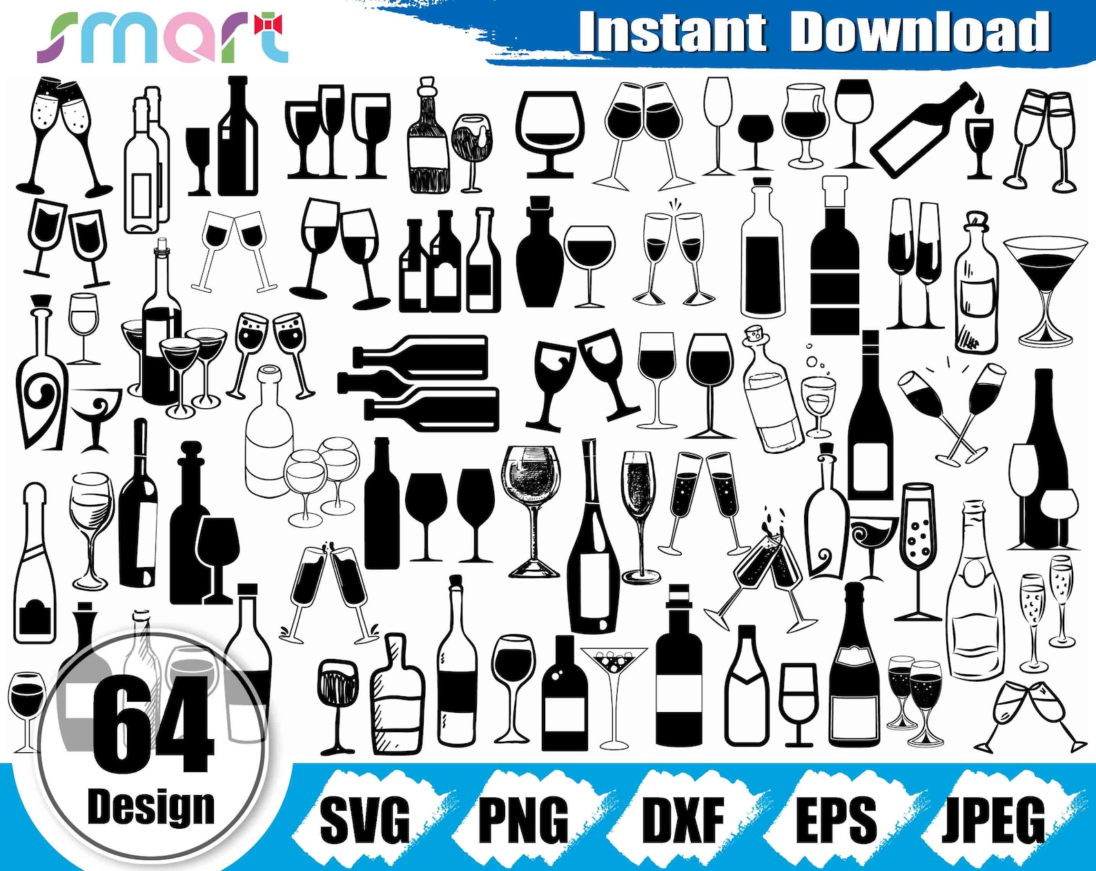 Wine Glass Svg Bundlewine Bottle Svgchampagne Glass Svgwine Etsy
