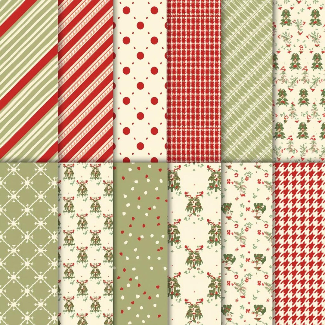 Christmas Digital Paper Set | Red & Green Seamless Backgrounds for ...