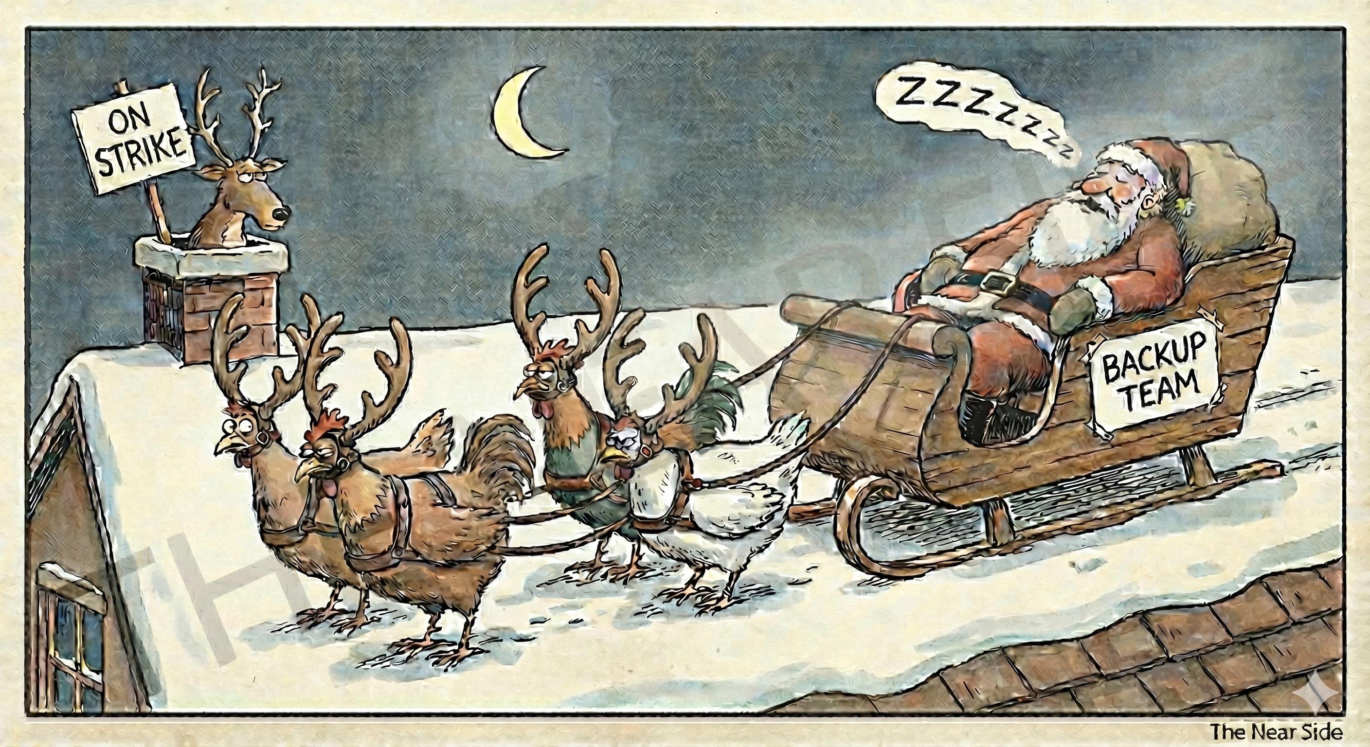 The Near Side Comic: Chickens Pull Santa Sleight - Etsy