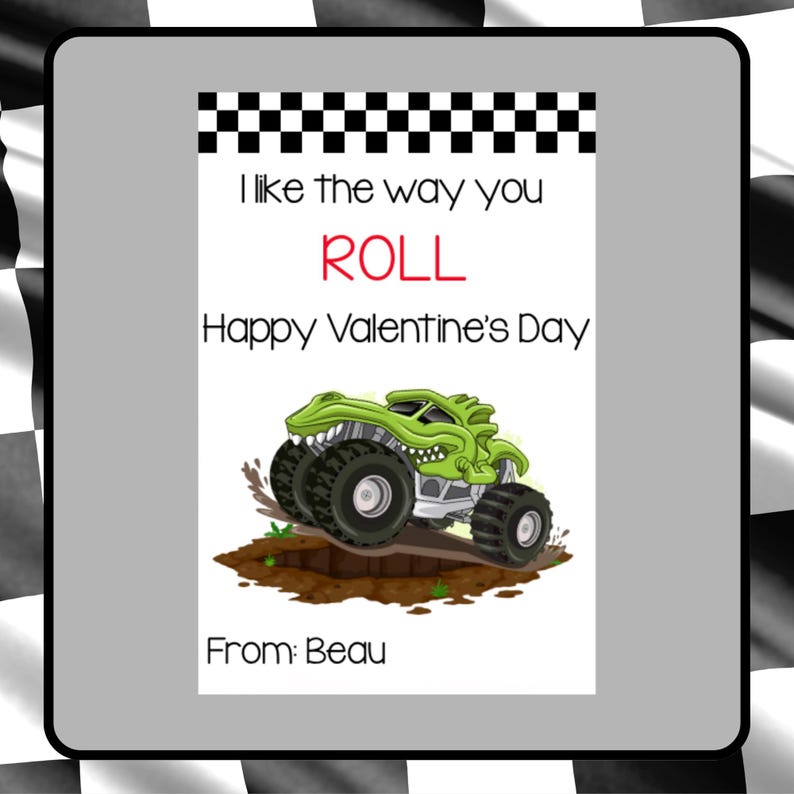 Monster Truck Valentine Day Cards Kid School Classroom Party Printable ...