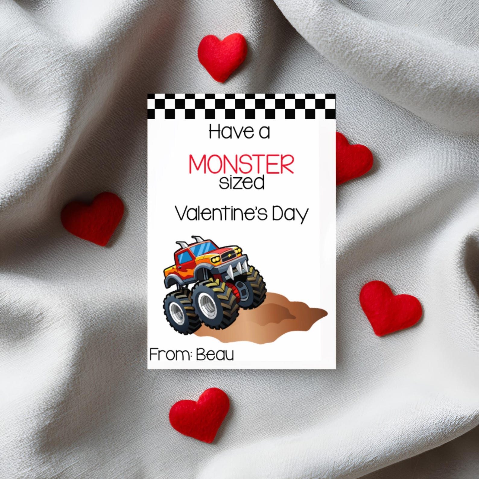 Monster Truck Valentine Day Cards Kid School Classroom Party Printable ...